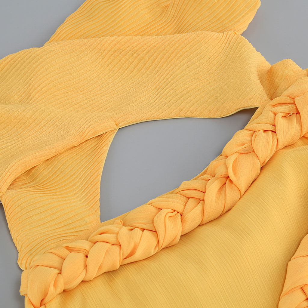 Cascading Ruffle Crossed Bandeau Cutout Braided Waist Asymmetrical Eve – Luxedress