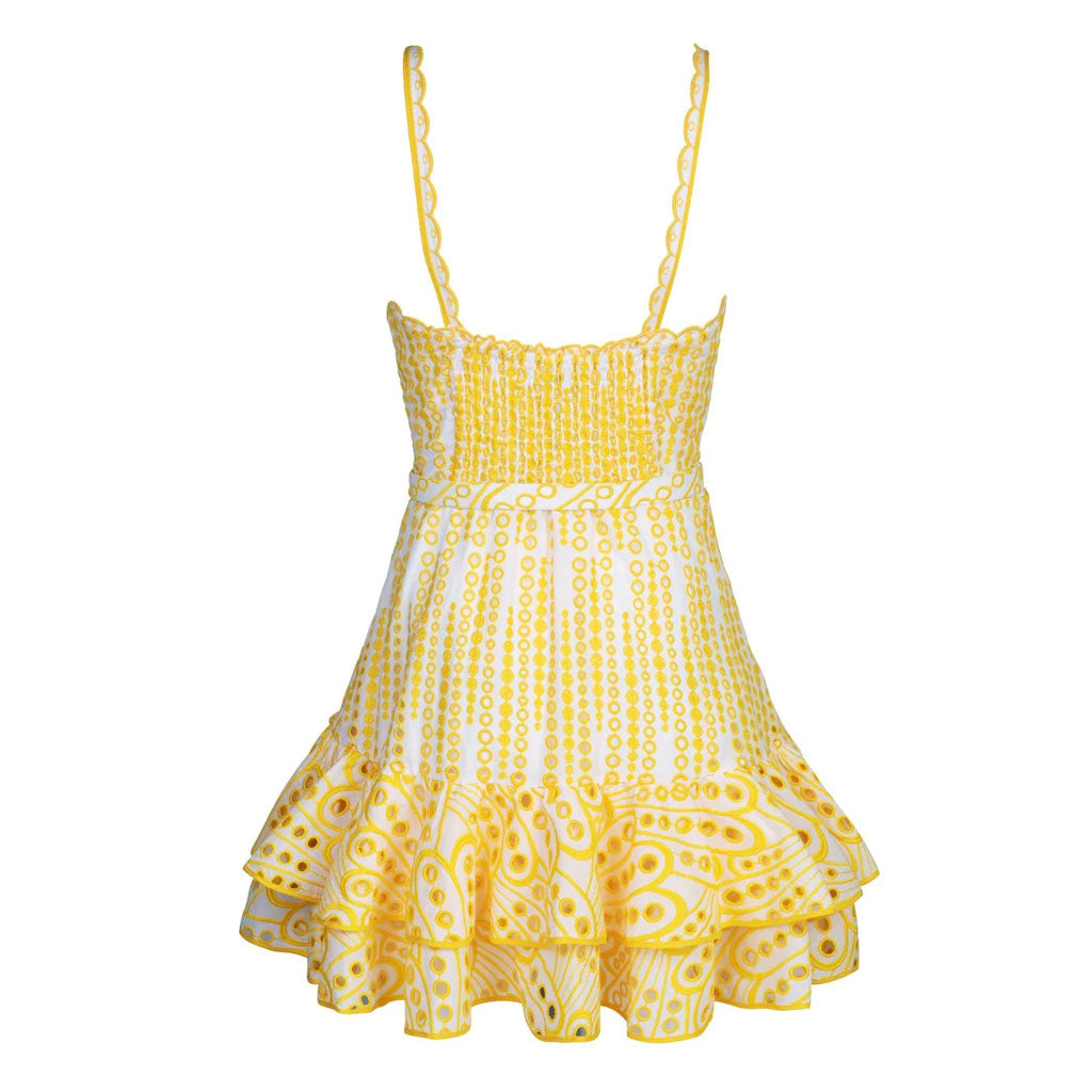 Pretty Scalloped Sweetheart Cami Smocked Belted Tiered Broderie Anglai – Luxedress